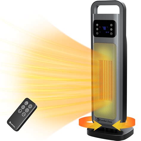 Comfort Zone 26 Oscillating Digital Tower Heater With Remote Control Silver