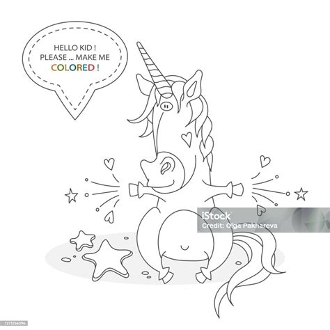 흑백 색칠 공부 책 페이지 재미있는 귀여운 유니콘과 마법의 만화 캐릭터 어린이 의 발달을위한 세트에서 카드 벡터 일러스트레이션 0명에 대한 스톡 벡터 아트 및 기타 이미지