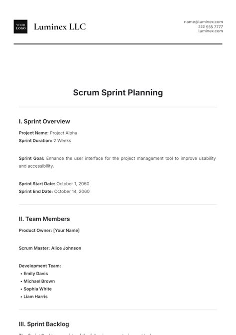 Free Scrum Sprint Planning Template To Edit Online
