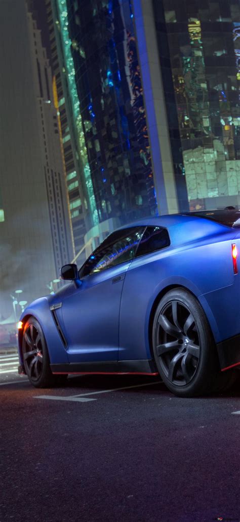 Back View Of Blue Nissan Gtr In Night City 4k Wallpaper Download