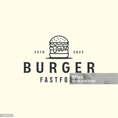햄버거 또는 햄버거 라인 아트 로고 아이콘 템플릿 일러스트 레이 션 디자인의 벡터 햄버거 류에 대한 스톡 벡터 아트 및 기타 이미지 햄버거 류 로고 샌드위치 음식