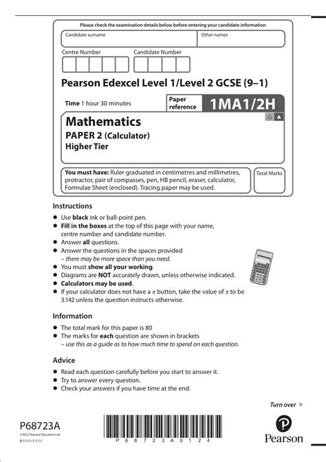 2023 Gcse Paper 2 Higher Edexcel Maths Mock Maths Stuvia Uk