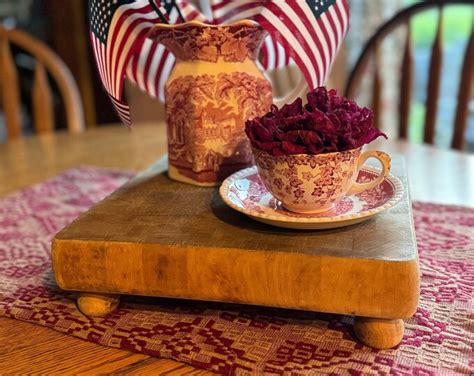 Vintage Wood Cutting Board Footed Pedestal Block Bread Board French