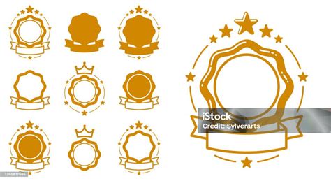 빈 벡터 빈티지 클래식 스타일 배지 세트 고립 정품 보증 스티커 기하학적 간단한 엠블럼 또는 로고 디자인 프로젝트 또는 제품 라벨라운드 모양아이콘 가격표에 대한 스톡 벡터