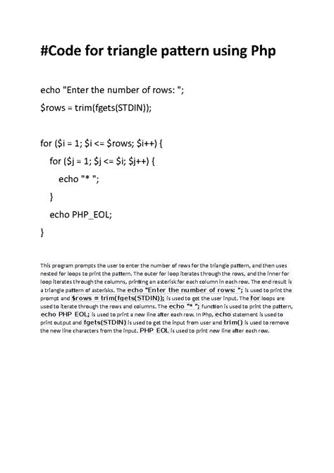 Php Pattern Making Triangle Pattern Using PHP Code For Triangle Pattern Using Php Echo
