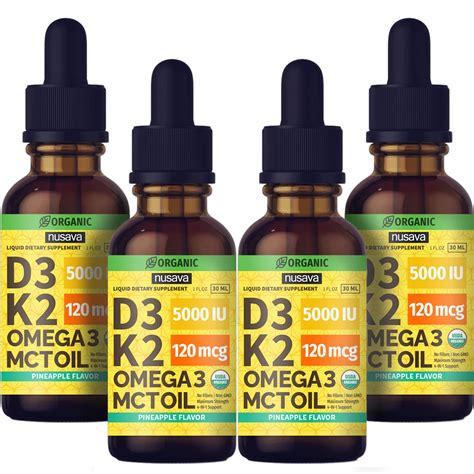 4 Pack Organic Vitamin D3 K2 Drops With Mct Oil Omega 3