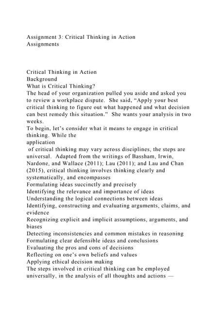 Assignment 3 Critical Thinking In Actionassignmentscriticdocx