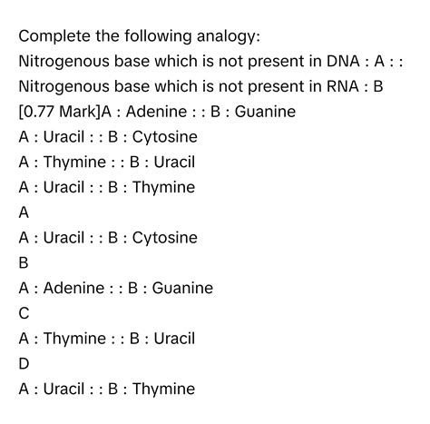 Solved Complete The Following Analogy Nitrogenous Base Which Is Not