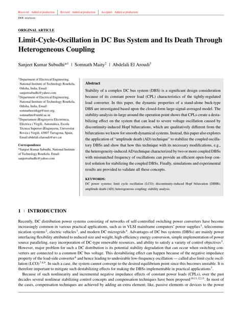 Pdf Limit‐cycle‐oscillation In Dc Bus System And Its Death Through Heterogeneous Coupling