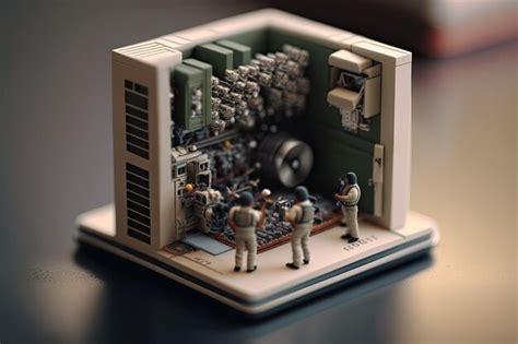 Premium Photo Tiny Workers Working On An Embroidered Processor Inside