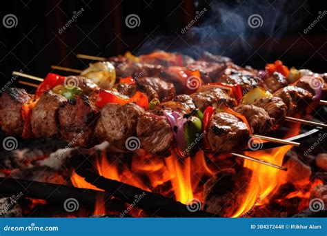 A Delicious Assortment Of Food Skewered And Sizzling On The Grill