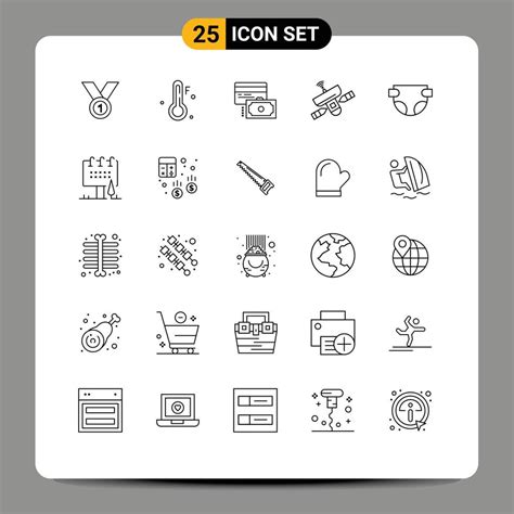 Set Of 25 Vector Lines On Grid For Space Antenna Temperature Satellite Payment Editable Vector