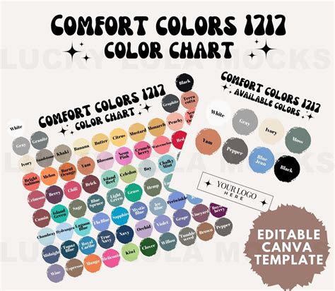 Editable Comfort Colors C1717 Color Chart Comfort Colors Color Chart