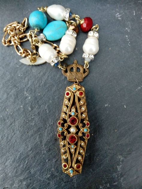 Elizabeth 1 St Gold Crown Assemblage Necklace Austro Hungarian Style