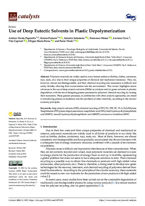 Pdf Use Of Deep Eutectic Solvents In Plastic Depolymerization