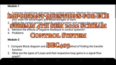 Control System Important Questions For Vtu Exam 2022 Scheam 4th Semester Ece Stream Youtube