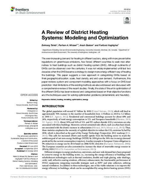 Pdf A Review Of District Heating Systems Modeling And Optimization Fariborz Haghighat
