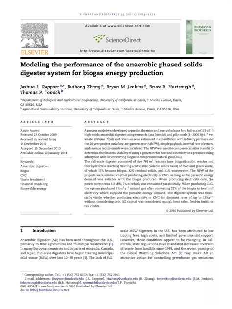 Pdf Modeling The Performance Of The Anaerobic Phased Solids Digester