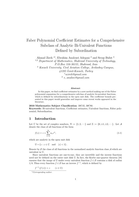 Pdf Faber Polynomial Coefficient Estimates For A Comprehensive Subclass Of Analytic Bi