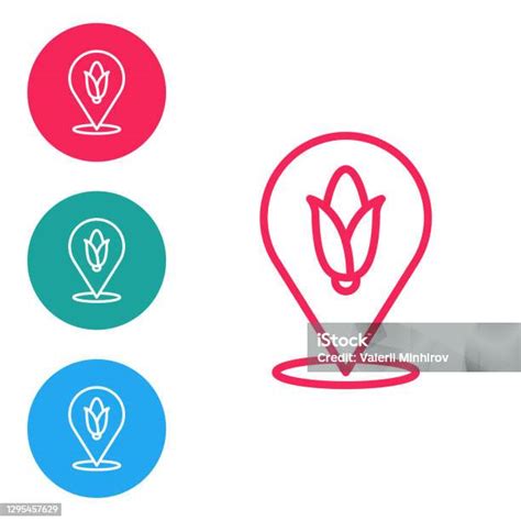 흰색 배경에 격리 된 빨간색 줄 위치 옥수수 아이콘 원 버튼에 아이콘을 설정합니다 벡터 건강한 식생활에 대한 스톡 벡터 아트 및