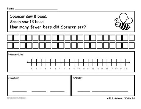 Spring Compare Difference Unknown Fewer Word Problems 1st Math Worksheets