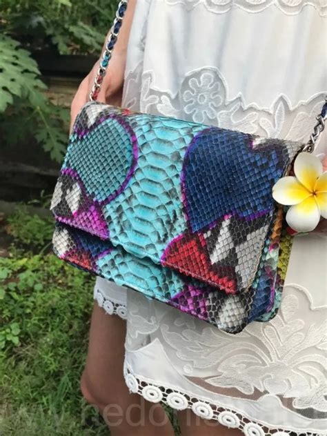 Genuine Python Skin Multicolor Flat Crossbody Bag Exotic Leather Bags