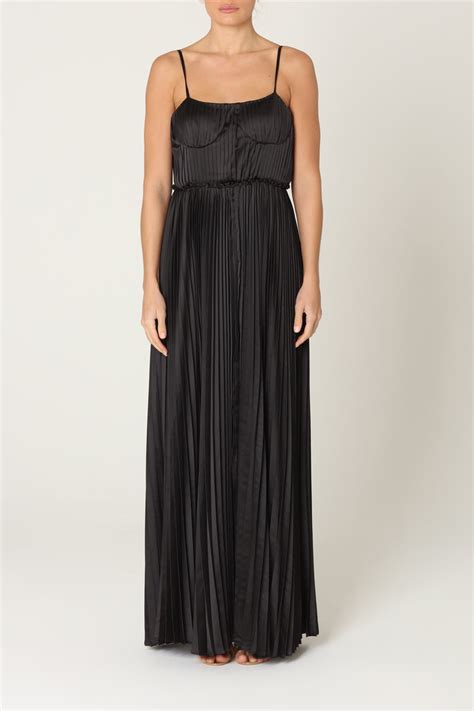 Black Satin Pleated Maxi Dress 8 True Decadence