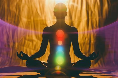 Premium Photo Person Meditating In Lotus Pose With Visible Chakras