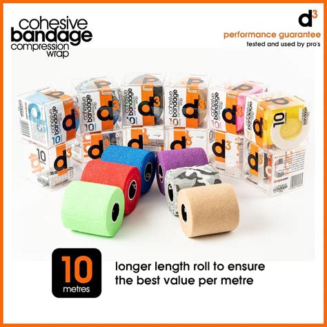 Cohesive Bandage 50mm X 10m Compression Wrap Black 6 Rolls D3 Tape Decathlon