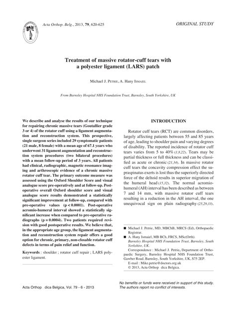 Pdf Treatment Of Massive Rotator Cuff Tears With A Polyester Ligament
