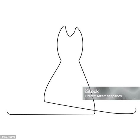 한 선 그리기 드레스 연속 라인 여자 옷 단일 개요 뷰티 가운 그리기 여자 드레스 검은색에 대한 스톡 벡터 아트 및 기타 이미지