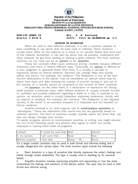 L4 Opinion Or Assertion Pdf Empathy Opinion
