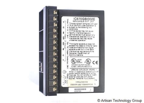 Ic670gbi002 Ge Fanuc Field Control Genius Bus Interface Unit Artisantg™