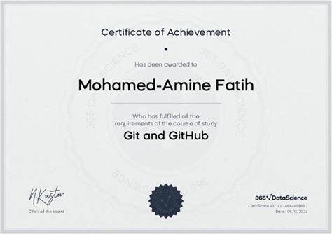 Certificate Of Achievement Git And Github 365 Data Science Mohamed Amine Fatih