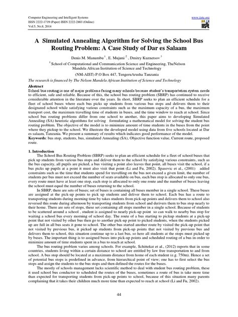a simulated annealing algorithm for solving the school bus pdf