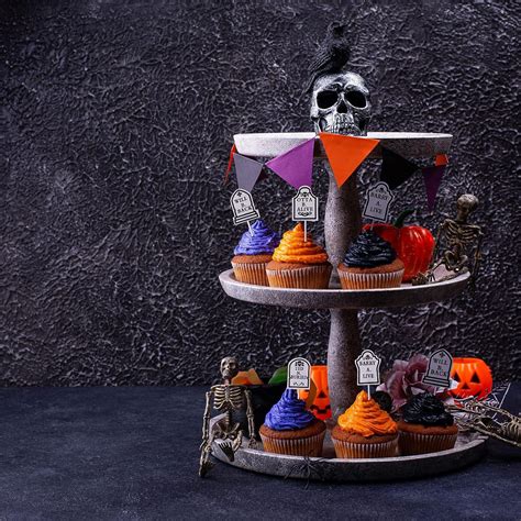 72 Pieces Halloween Tombstone Cake Toppers Gravestone Cupcake Toppers