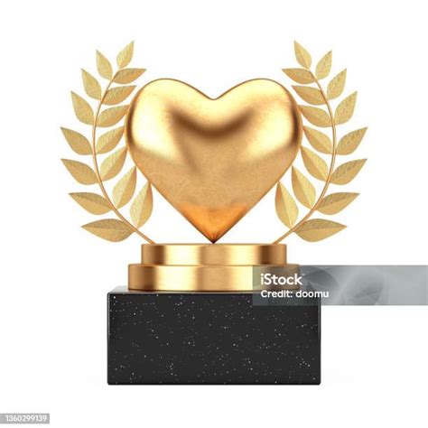 골든 하트와 함께 수상 경력에 빛나는 큐브 골드 로렐 화환 연단 스테이지 또는 받침대 3d 렌더링 감정에 대한 스톡 사진 및 기타 이미지 Istock