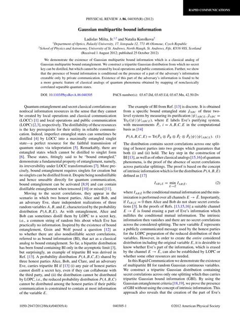 Pdf Gaussian Multipartite Bound Information Dokumentips