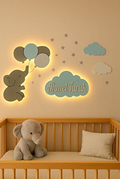 Lowenart Çocuk Odası Dekoratif Ahşap Ay Gökkuşağı Bulut Yıldız Gece Lambası Ledli Aydınlatma
