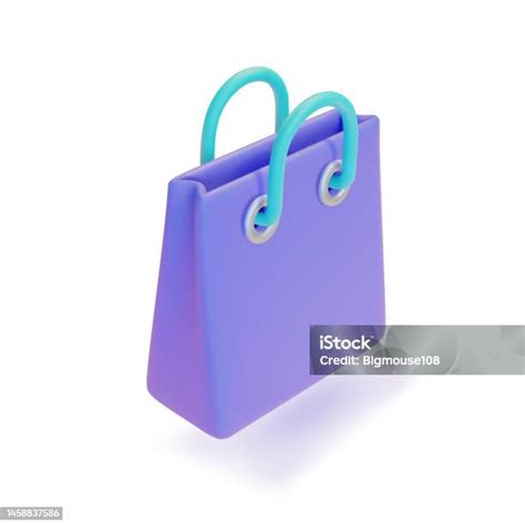 3d 보라색 종이 봉지 플라스틱 만화 스타일 벡터 3차원 형태에 대한 스톡 벡터 아트 및 기타 이미지 3차원 형태 가방 개념 Istock