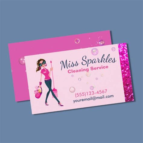 Cute Sparkle Cartoon Maid House Cleaning Service Business Card Zazzle