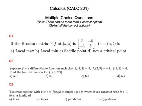 solved calculus calc 201 multiple choice questions note