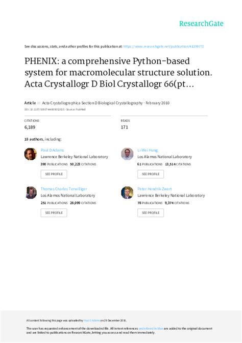 Pdf Phenix A Comprehensive Python Based System For Macromolecular