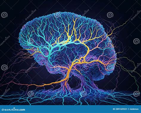 Human Brain Showing Intelligent Thinking Processing Cyber Mind Concept A Neural Network Of Big