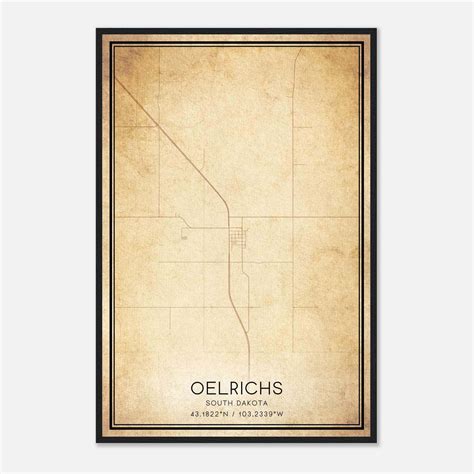 Vintage Oelrichs South Dakota Map Poster Oelrichs Sd City Road Wall
