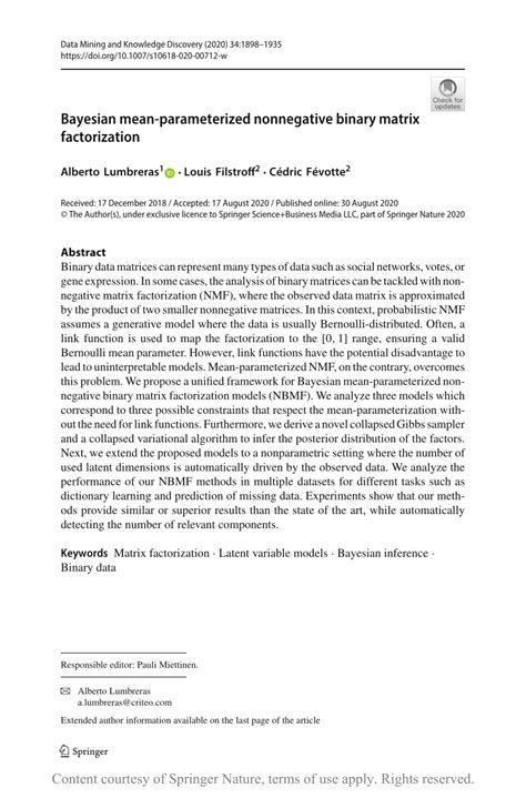 bayesian mean parameterized nonnegative binary matrix factorization