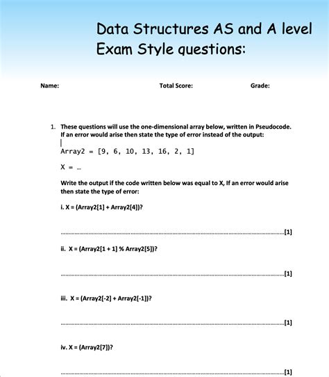 Data Structures Exam Style Questions Computer Science As And A Level Ocr Teaching Resources