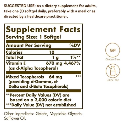 Solgar Vitamin E 670 Mg 1000 Iu Mixed D Alpha Tocopherol Tocopherols