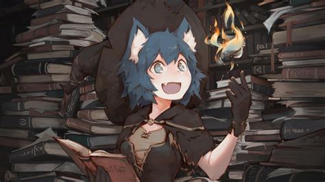 Обои аниме девушки аниме уши животных хвостик голубые волосы 1920x1080 Full Hd от Uaha