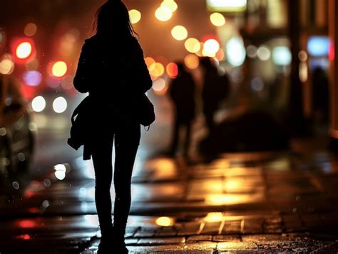 Woman Walking On The Street At Night Premium Ai Generated Image